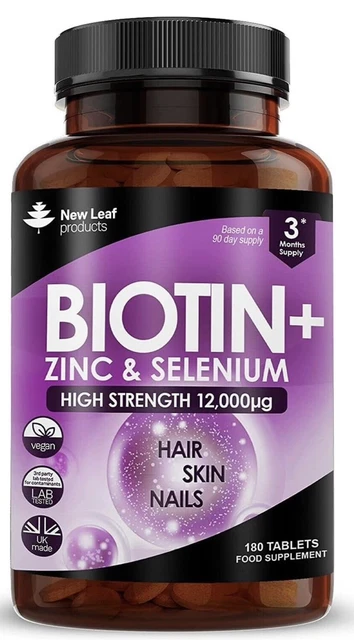BIOTIN HAIR GROWTH Vitamins 12000mcg - Enriched with Zinc & Selenium ...