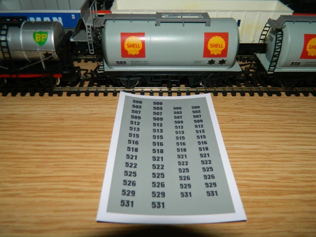 ALTERNATIVE RUNNING NUMBERS Decals for Hornby Grey BP Shell tank TTA ...