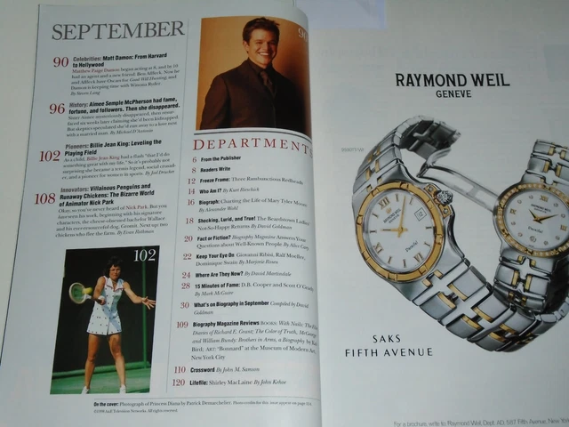 BIOGRAPHY MAGAZINE SPECIAL Issue September 1998 Princess Diana A Look ...