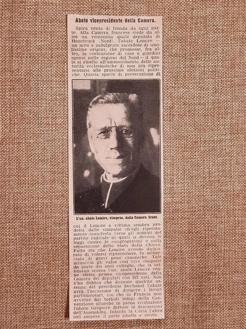 L'ABATE LEMIRE NEL 1914 Vicepresidente della Camera francese Francia ...
