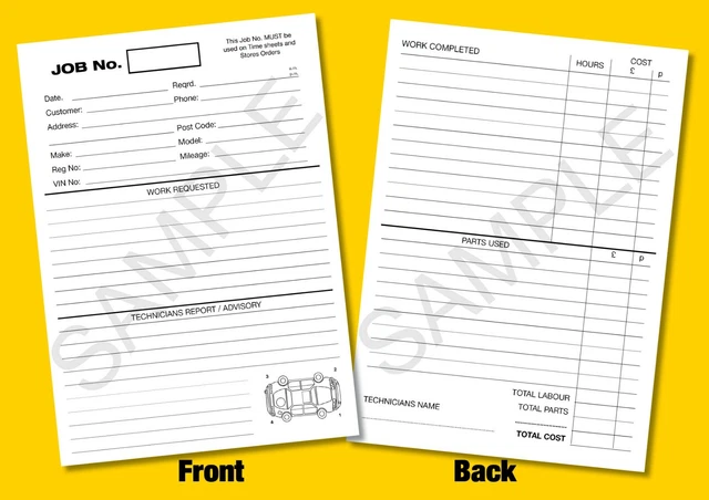 A5 GARAGE WORKSHOP Repair Job Cards - Job Sheet - Time Card - Works ...