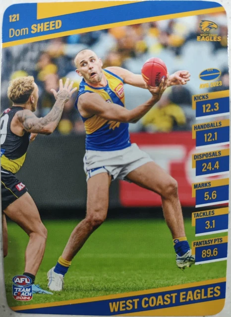 AFL 2024 TEAMCOACH West Coast Eagles - Dom Sheed Card No.121 $2.60 ...