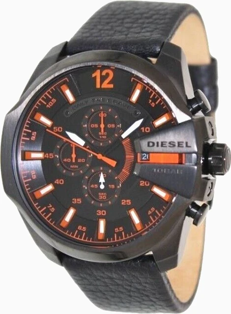 DIESEL MEGA CHIEF DZ4291 Chronograph Dial Black Leather Strap Men's ...