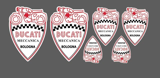 6 KLEBSTOFFE AUFKLEBER Meister Schild Ducati Meccanica Vintage Rot Weiß ...