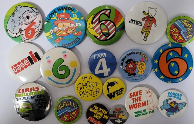 18 BADGES-ROLO-RAIL RIDERS-BEEFEATER-MR Men-Rupert-Save The Worm-Wimpy ...