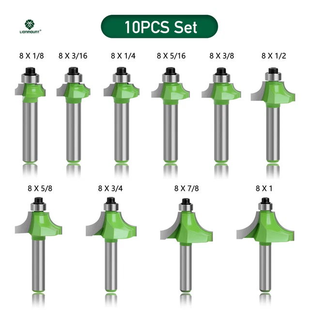 ROUND OVER EDGE Profile Router Bit, 2.25-12.7mm Radius 1PC/10PCS GREEN ...