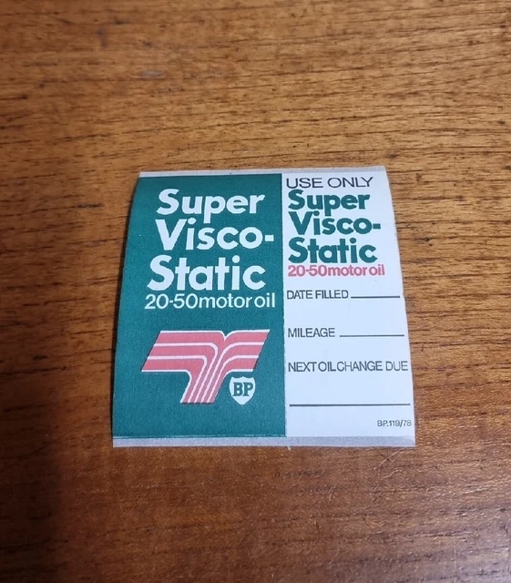VINTAGE BP VISCO Static 20-50 Motor Oil Service Sticker Classic Car £5. ...