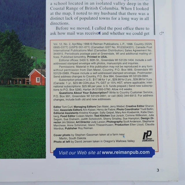 COUNTRY MAGAZINE APRILE Maggio 1998 Vintage Back Issue Vol. 12 n. 2 ...