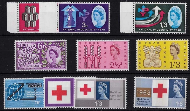 GB 1962 NPY phosphor set vf mint, ditto 1963 FFH, Paris, Red Cross ...