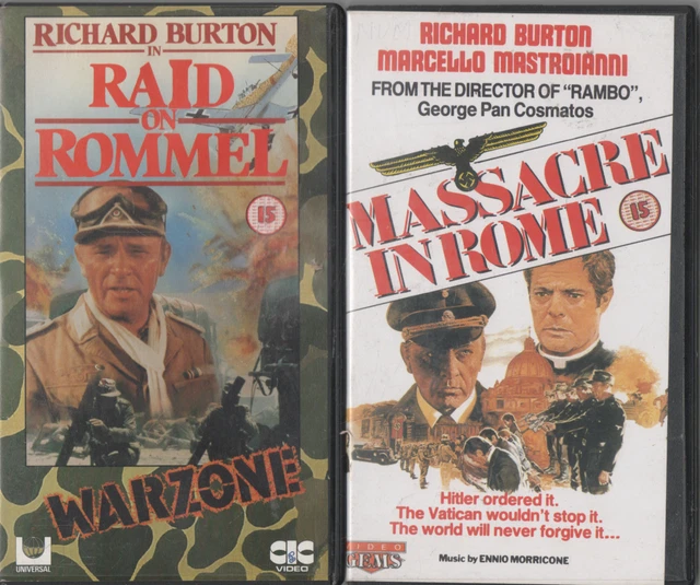 2 WAR VHS Videos Starring Richard Burton Raid On Rommel & Massacre In ...
