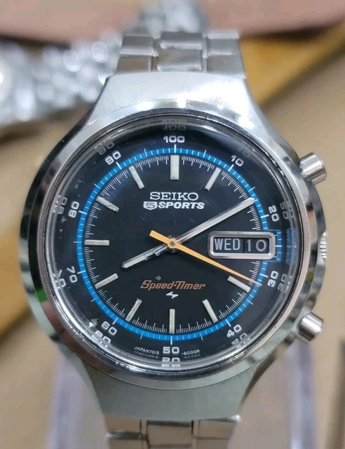 VINTAGE 39MM SEIKO 5 Sports Speed Timer 7015 21J SS Automatic Japan ...