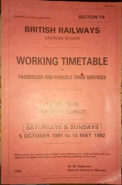 BRITISH RAILWAYS EASTERN Region Working Timetable King's Cross Suburban ...