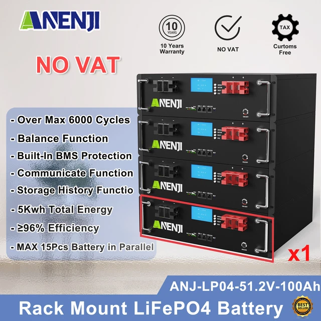 5.12KWH LIFEPO4 BATTERY 100Ah 51.2V Rack-Mount BMS RS232/RS485 ...