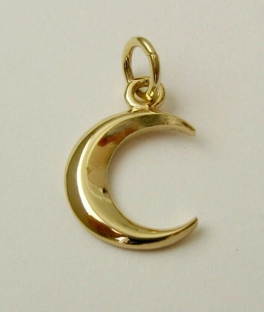 GENUINE SOLID 9K 9ct Yellow GOLD MOON CRESCENT CHARM PENDANT with JUMP ...