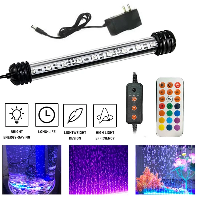 UNDERWATER AQUARIUM AIR Bubble LED Light Fish Tank RGB Submersible Lamp ...