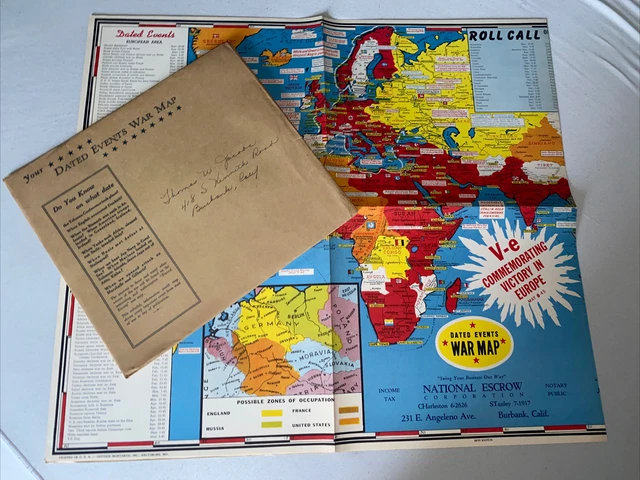 VINTAGE DATED EVENTS War Map WW2 World War Events into 1945~National ...