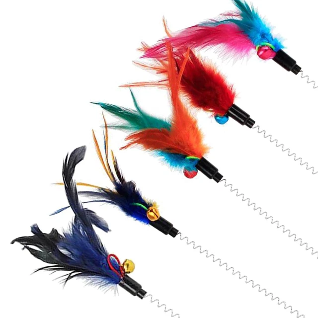 KITTEN CAT FEATHER Toy Bell Wand Teaser Rod Interactive Play Pet Mouse ...