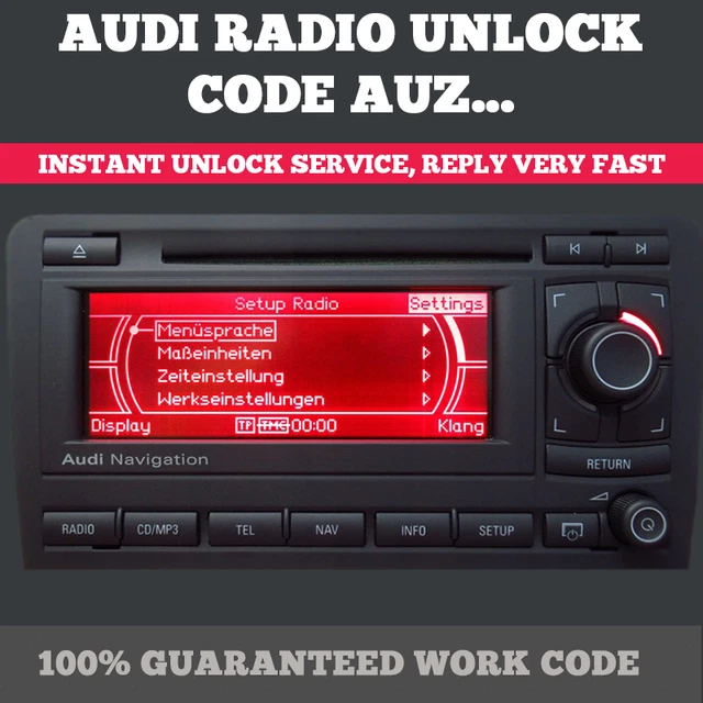 AUDI RADIO CODE Pin Decode Unlock A3 A4 Tt Symphony Rns-E Concert Cd ...