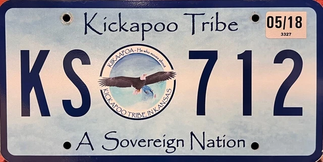 KANSAS 'KICKAPOO TRIBE' Indian Tribe Tribal License Plate KS-712 $201. ...