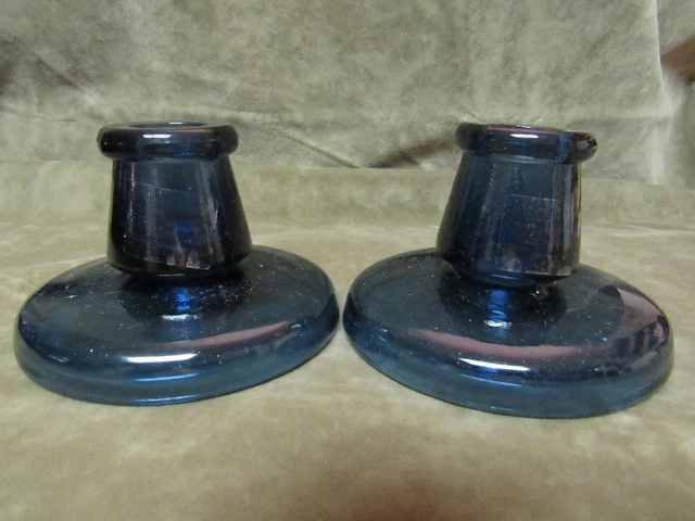 IKEA DESIGN MARIA Kariis Blue Glass Low Candlesticks Pair Holmegaard ...