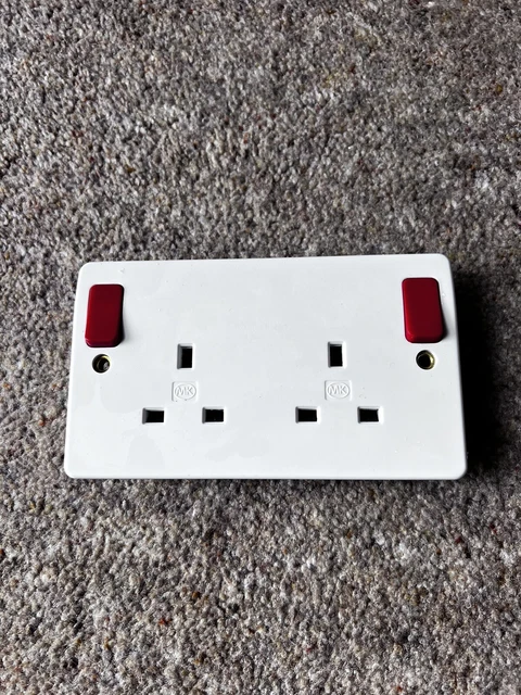 MK LOGIC PLUS K2747D1 13A 250V 2G DP Switched Sockets with Red Rockers ...