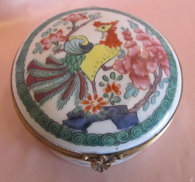 ANCIENNE BOITE À bijoux en porcelaine de Paris à décor d'oiseau signée ...