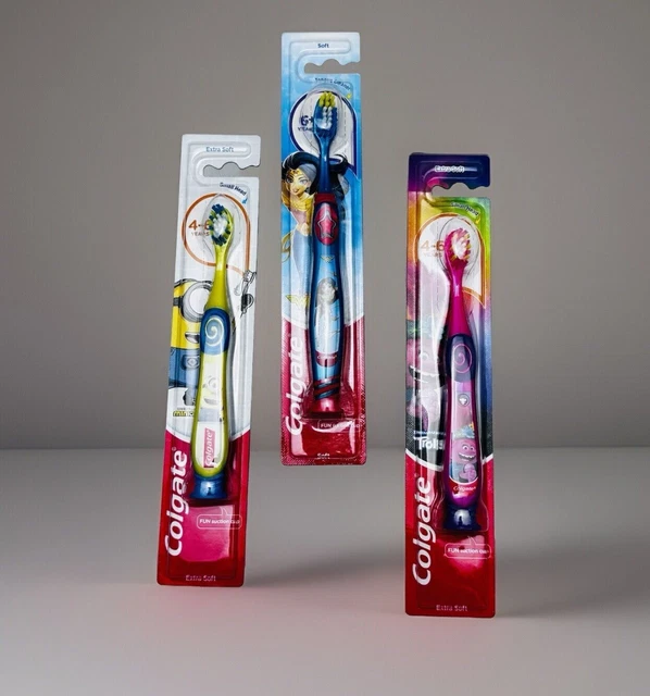 3 COLGATE SMILES Toothbrush 4-6 Yrs Junior Fun Suction Cup Extra Soft £ ...