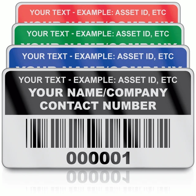 HEAVY DUTY STANDARD Size Asset ID Labels - Design 2. Choice of Colours ...