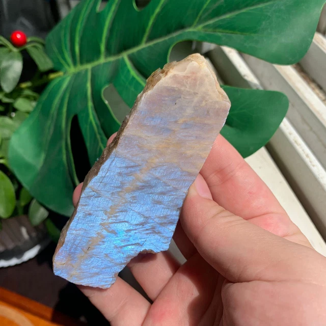 87G BLUE FLASH Moonstone Rough Stone Slab Quartz Crystal Mineral ...