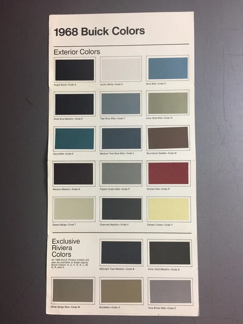 1968 BUICK FULL Line Color Chart Showroom Sales Folder Brochure RARE ...