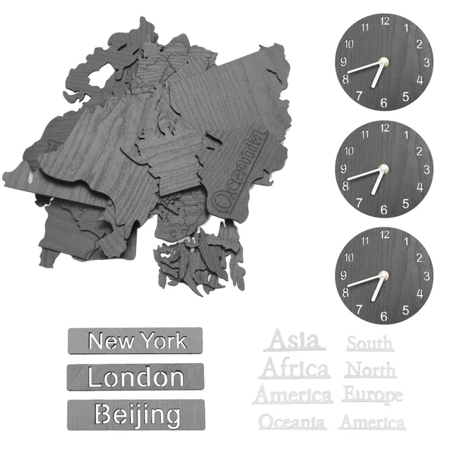 WORLD MAP CLOCK Pendulum Antique Wall Clocks Swinging Multiple Time ...