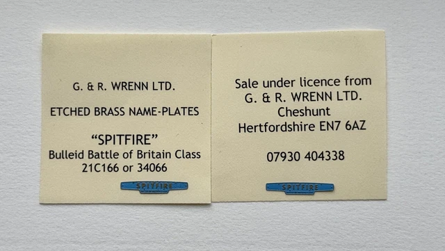 WRENN ETCHED MODEL railway Name Plates for Bulleid Battle of Britain ...