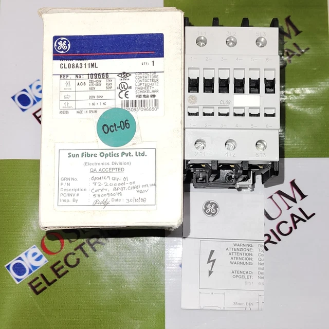 GE CL08A300M POWER Contactor 80Amp Coil Voltage 220Vac Cl08A311Ml Fast ...