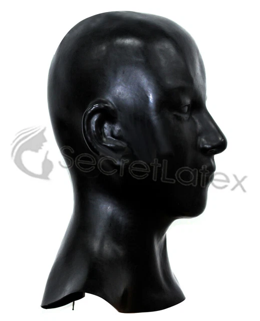 BLACK LATEX HOOD Rubber Feminine Full Head Face Anatomical Woman Female ...