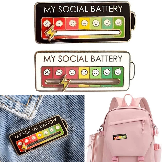 METAL MY SOCIAL Battery Mood Brooch Pin Funny Interactive Enamel Badge ...