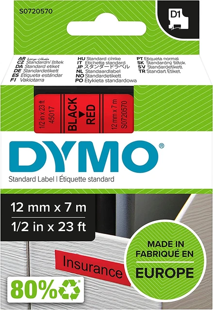 D1 LABEL CASSETTE Tape, 12Mm X 7M, Black/Red $59.34 - PicClick AU