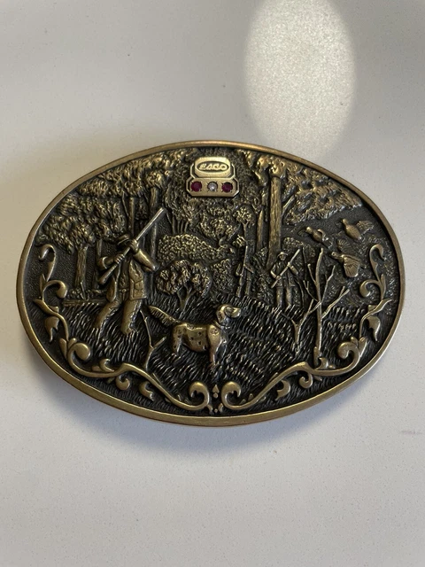 1981 OC TANNER Solid Brass Belt Buckle Bird Hunting 10k Gold ESCO ...