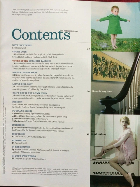 SUNDAY TELEGRAPH MAGAZINE 22/02/2004 ANNE HECHE Model Anastasia Loretta ...