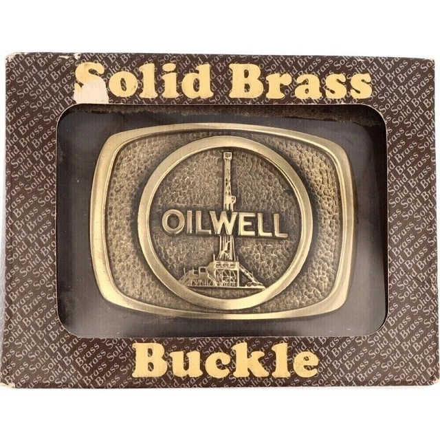 BRASS NEW OIL Well Offshore Platform Oilfield Drilling 70s NOS Vtg Belt ...