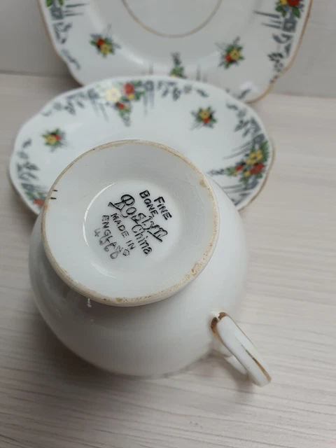 VINTAGE REID & Co Roslyn China Hand Painted Bone China Trio c1937-46 ...