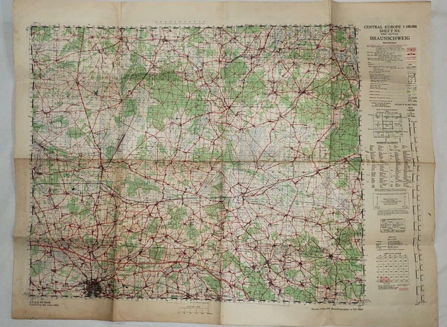 RARE 1944 WWII WW2 War Office German Map Braunschweig Sheet N5 War ...
