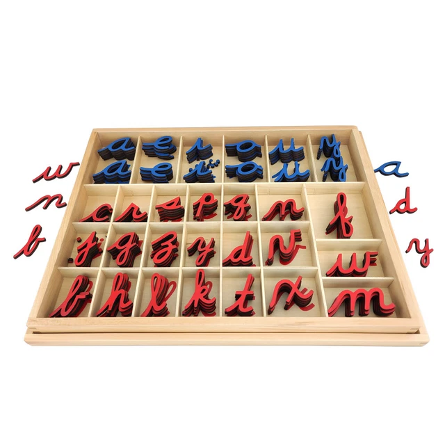 SMALL WOODEN MOVABLE Alphabet, Cursive (Red & Blue) - MONTESSORI ...