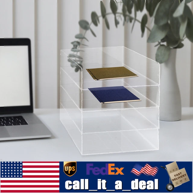 4-TIER FILE ORGANIZER Rectangular Clear Acrylic Stackable Desktop ...