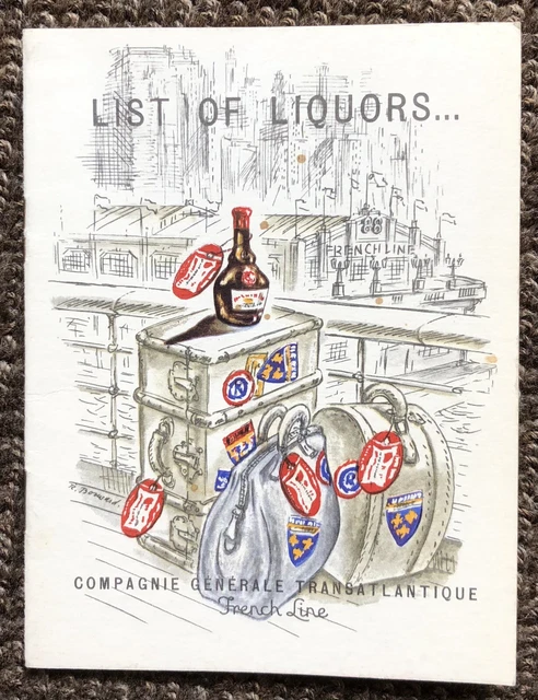 FRENCH LINE, LIST of Liquors Booklet, 1966, English, French, Spanish ...