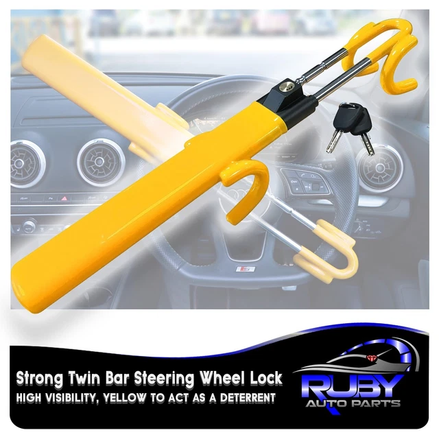 HEAVY DUTY TWIN Bar Yellow Double Hook Steering Wheel Lock Car Van Anti ...