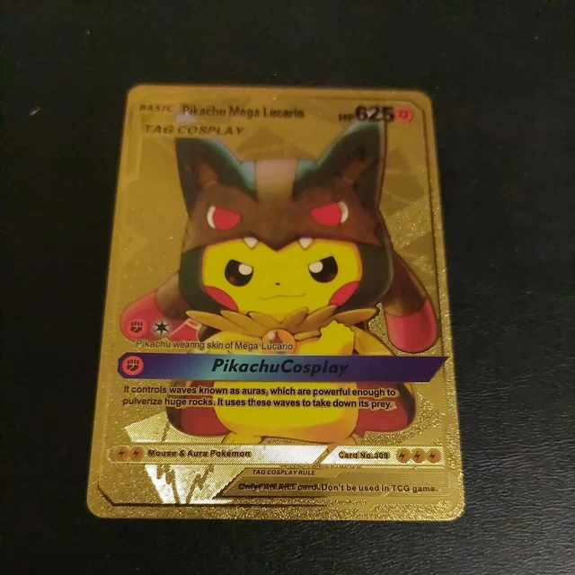 PIKACHU MEGA LUCARIO Tag Cosplay Gold Foil Pokemon Fan Art Card #009 ...