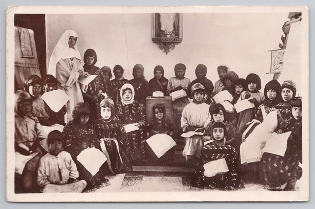 WWII NORTH AFRICA Native School Children & Nun On Active Service Card ...