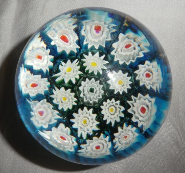 ANCIEN PRESSE PAPIER Sulfure Millefiori Bleu Baccarat St Louis Clichy ...