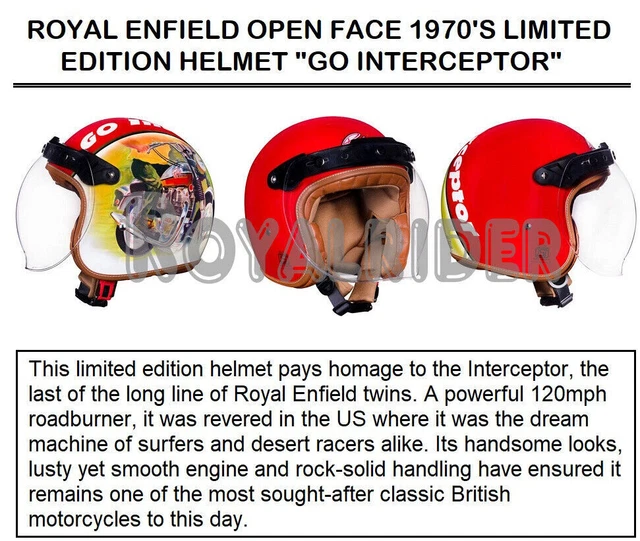 ROYAL ENFIELD OPEN Face 1970'S Limited Edition Helmet " Go Interceptor ...