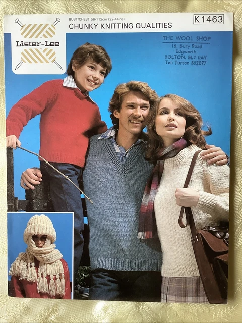 LISTER-LEE KNITTING PATTERN K1463. Family sweater, Chunky plus Hat ...